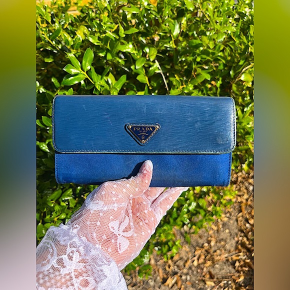 Prada | Bags | Prada Blue Nylon Wallet | Poshmark